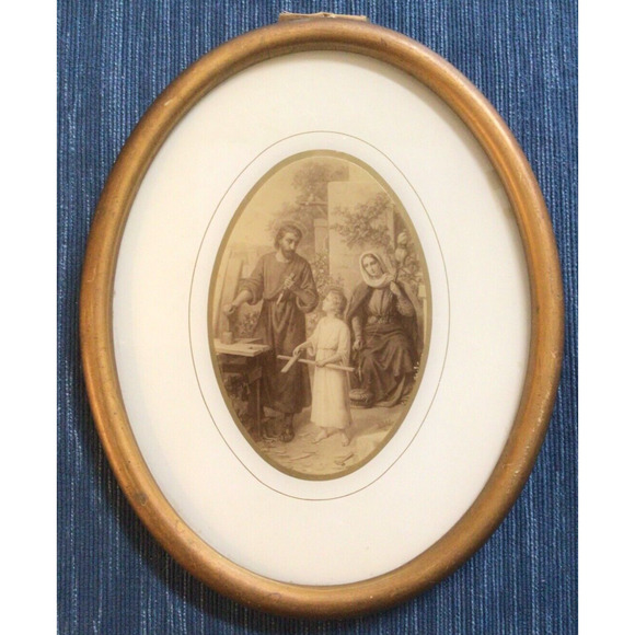 Wall Decor | Antique Sepia Jesus Joseph Mary Print Reverse Glass Mat ...